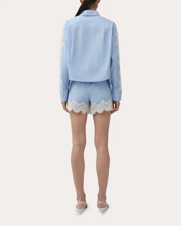 Simkhai Emmie Stripe Poplin Lace Boxer Shorts - Blue