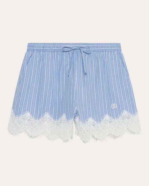 Simkhai Emmie Stripe Poplin Lace Boxer Shorts - Blue