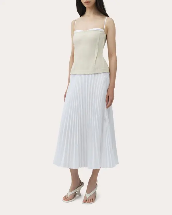 Simkhai Duval Linen Poplin Combo Bustier Midi Dress - Neutral