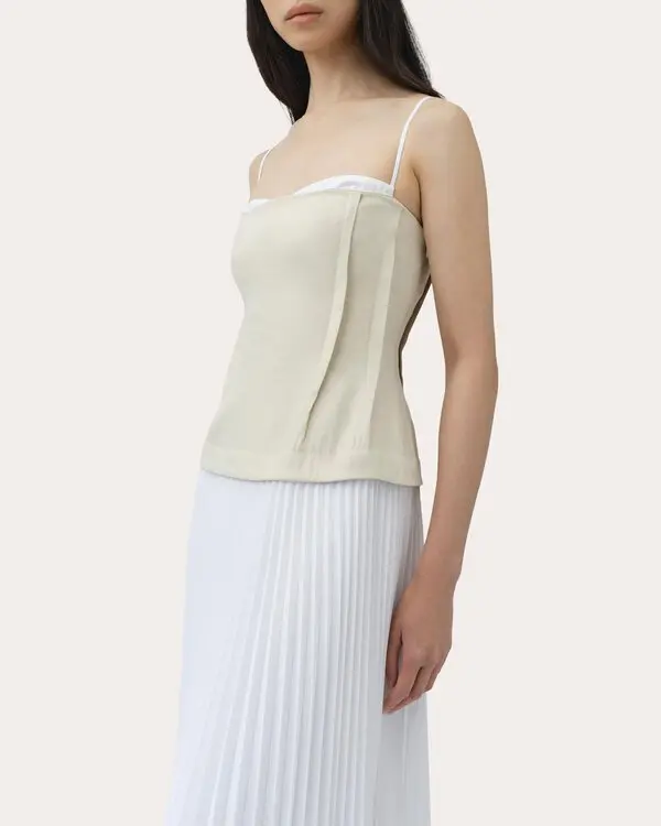 Simkhai Duval Linen Poplin Combo Bustier Midi Dress