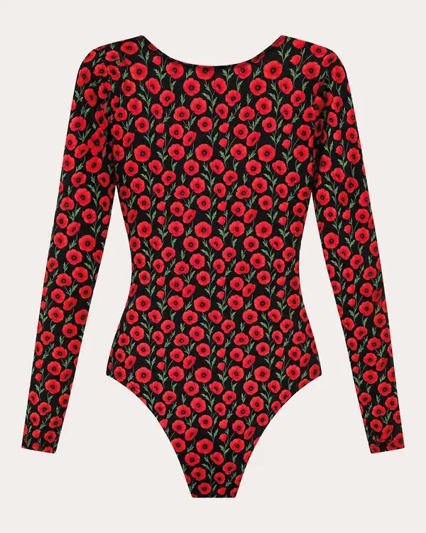 VERDELIMON Long-sleeve One-piece With Floral Print And Zip Neckline