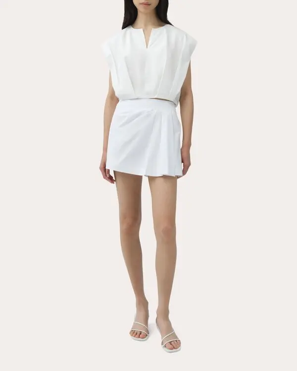Simkhai Wrenli Pleated Cotton Poplin Crop Top - White