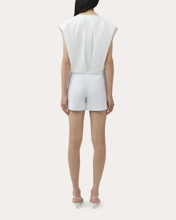 Simkhai Wrenli Pleated Cotton Poplin Crop Top - White