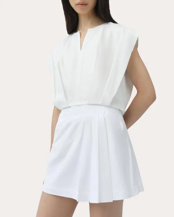 Simkhai Wrenli Pleated Cotton Poplin Crop Top - White