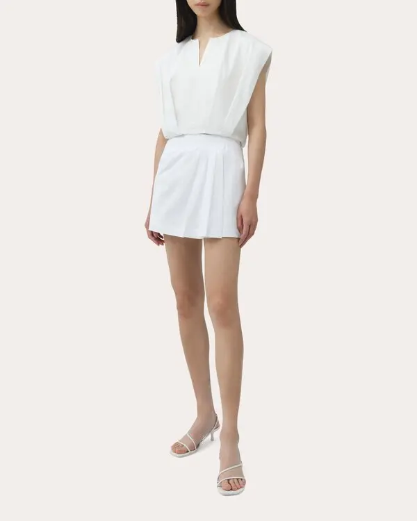 Simkhai Wrenli Pleated Cotton Poplin Crop Top - White