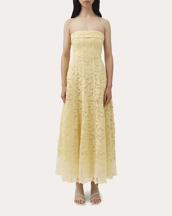 Simkhai Imogen Lace Bustier Strapless Midi Dress - Yellow