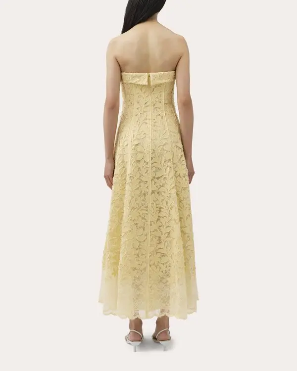Simkhai Imogen Lace Bustier Strapless Midi Dress - Yellow