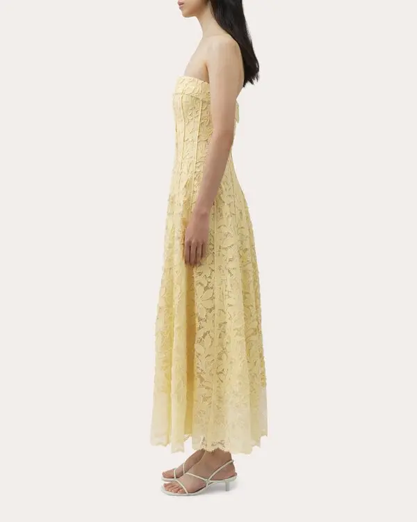 Simkhai Imogen Lace Bustier Strapless Midi Dress - Yellow