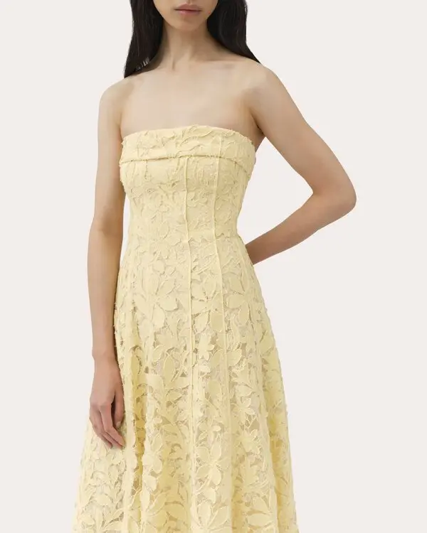 Simkhai Imogen Lace Bustier Strapless Midi Dress - Yellow