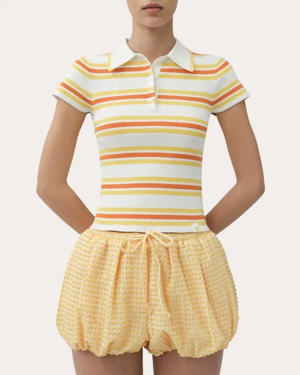 Simkhai Stripe Rib Knit Fitted Polo Top