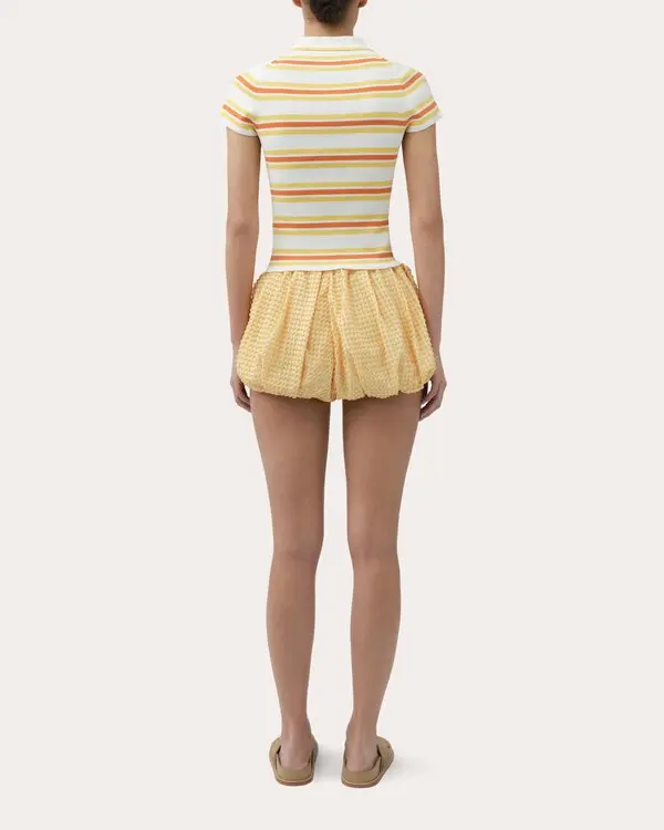 Simkhai Stripe Rib Knit Fitted Polo Top