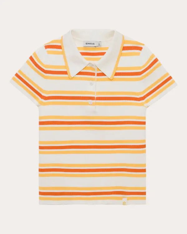 Simkhai Stripe Rib Knit Fitted Polo Top
