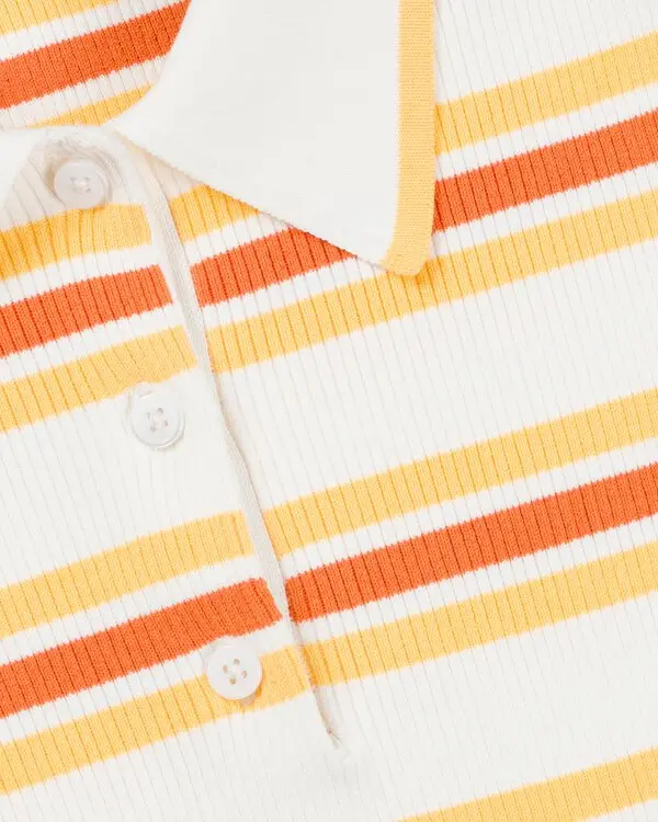 Simkhai Stripe Rib Knit Fitted Polo Top