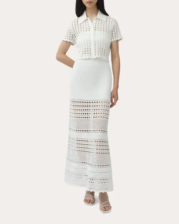 Simkhai Arlan Eyelet Stitch Camp Shirt - White