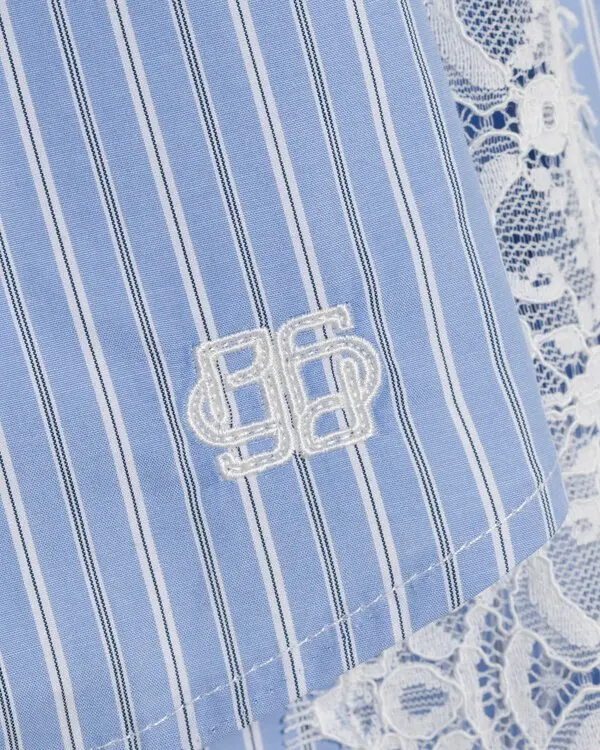 Simkhai Renata Stripe Poplin Lace Crop Button-up Top