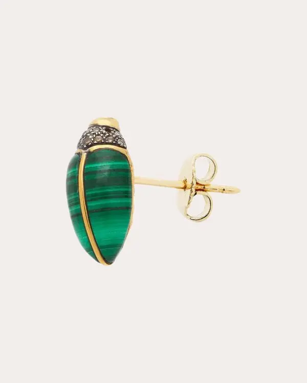BIBI VAN DER VELDEN Malachite & Brown Diamond Mini Scarab Stud Earring