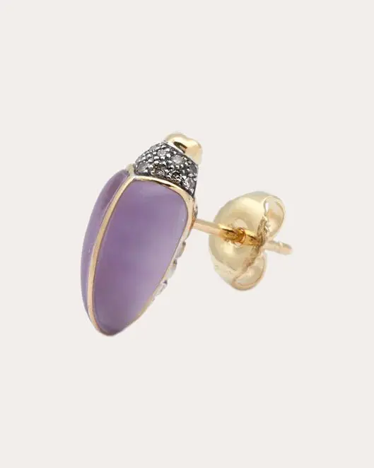 BIBI VAN DER VELDEN Amethyst & Brown Diamond Mini Scarab Stud Earring
