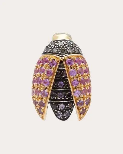 BIBI VAN DER VELDEN 18k Yellow Gold Sapphire And Diamond Scarab Stud Earring - Pink