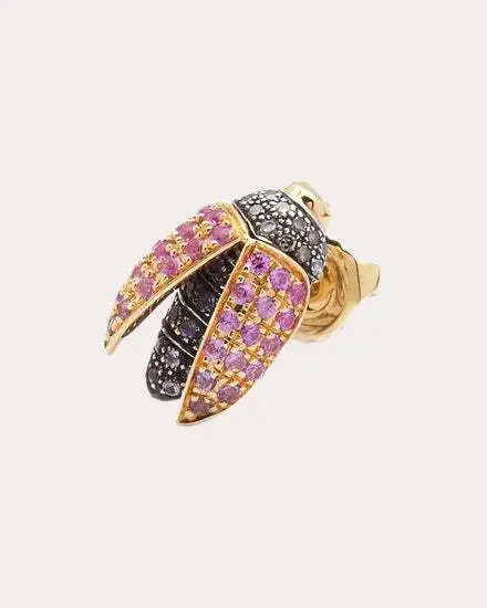 BIBI VAN DER VELDEN 18k Yellow Gold Sapphire And Diamond Scarab Stud Earring