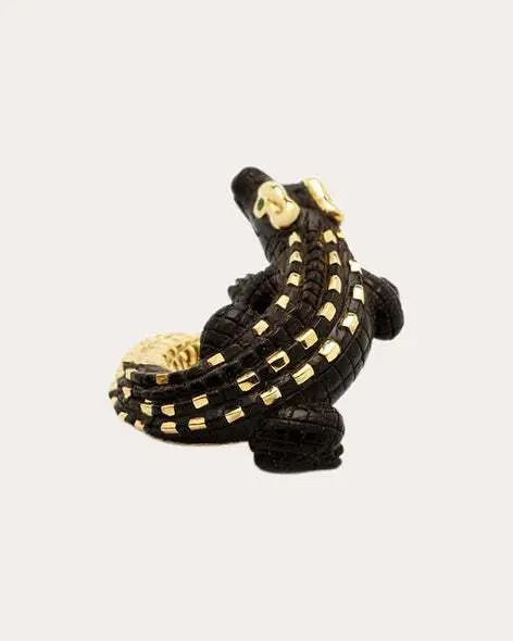 BIBI VAN DER VELDEN 18k Gold And Ebony Wood Alligator Twist Earring