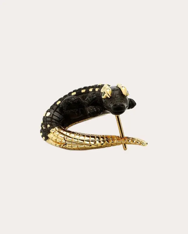 BIBI VAN DER VELDEN 18k Gold And Ebony Wood Alligator Twist Earring