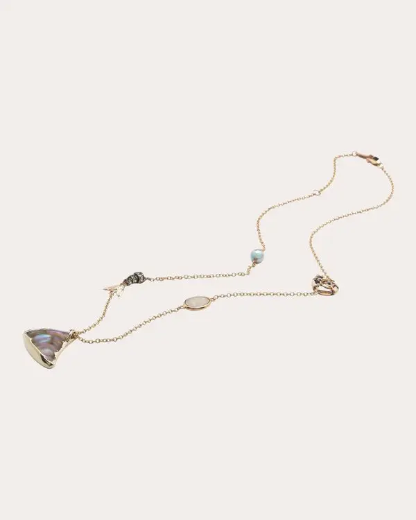 BIBI VAN DER VELDEN 18k Opal & Mother Of Pearl Fin Pendant Necklace - Gold