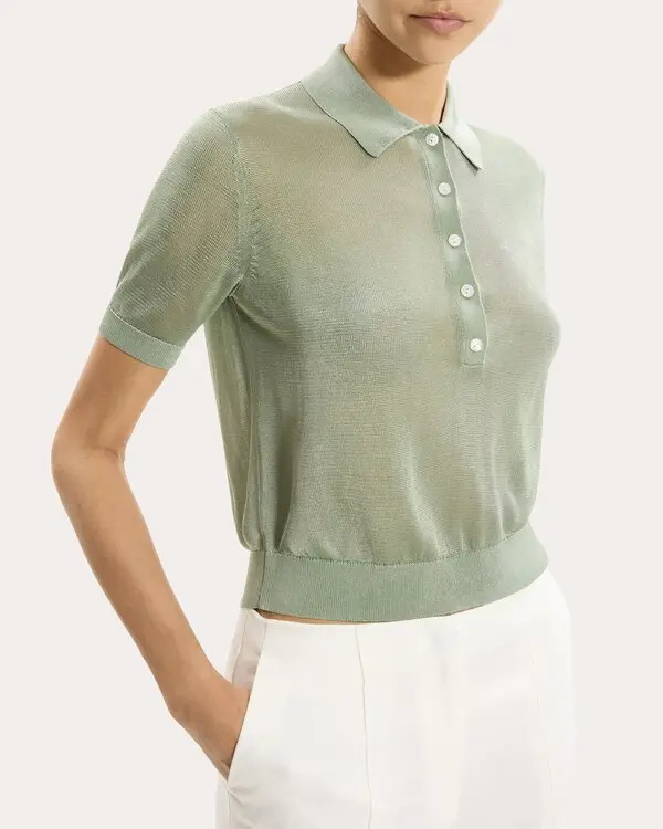 Theory Sheer Lustrous Knit Polo Top