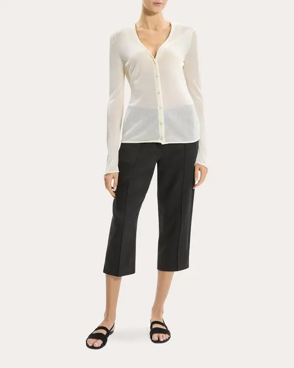 Theory Sheer Lustrous Knit Rolled Cardigan - White