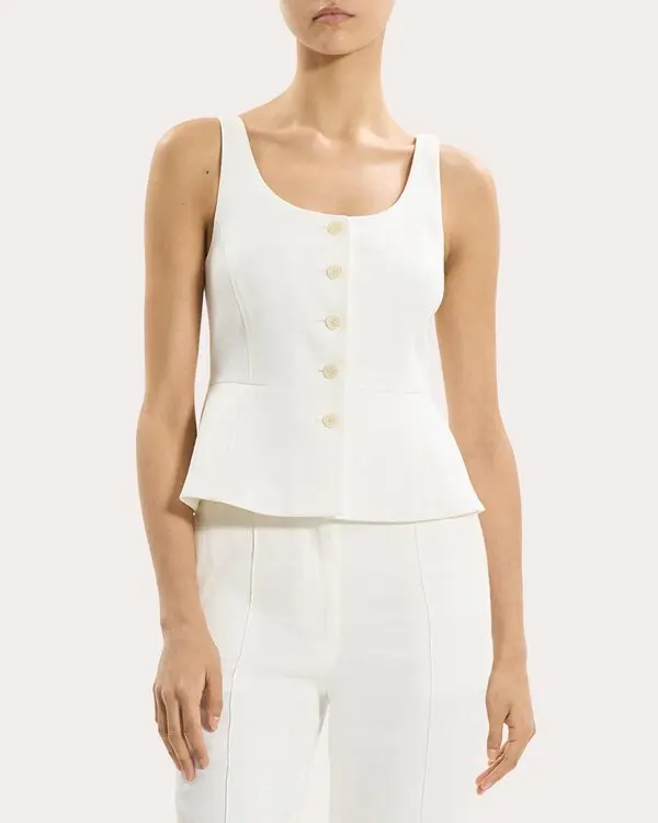 Theory Linen Twill Peplum Vest Top - White