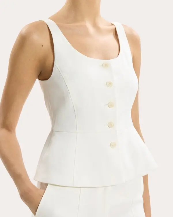 Theory Linen Twill Peplum Vest Top - White
