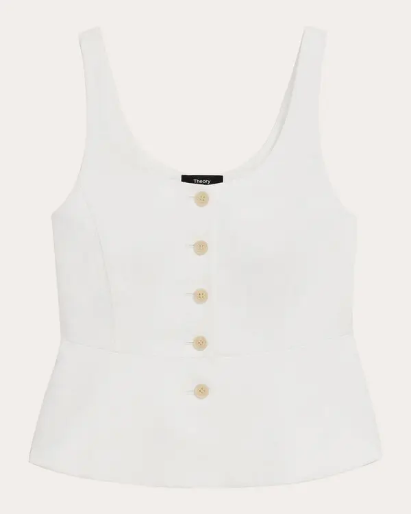 Theory Linen Twill Peplum Vest Top - White