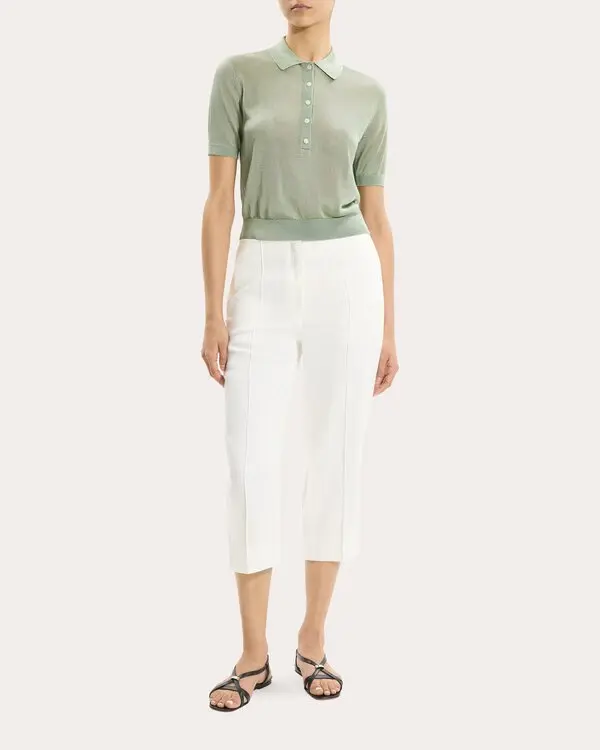 Theory Linen Twill Capri Pants With Slit Hem - White