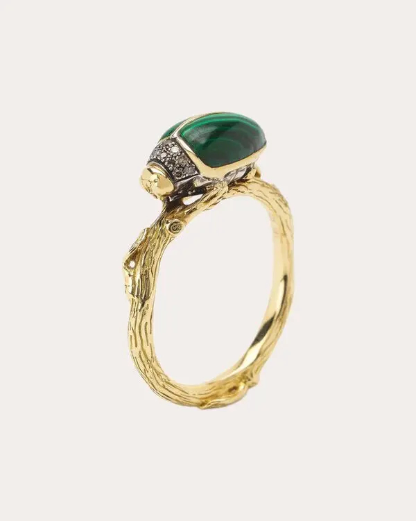 BIBI VAN DER VELDEN Malachite & Brown Diamond 18k Scarab Ring - Gold