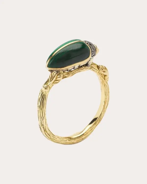BIBI VAN DER VELDEN Malachite & Brown Diamond 18k Scarab Ring