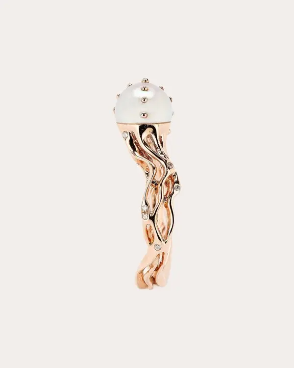 BIBI VAN DER VELDEN Akoya Pearl And Diamond Jellyfish Ring In 18k Rose