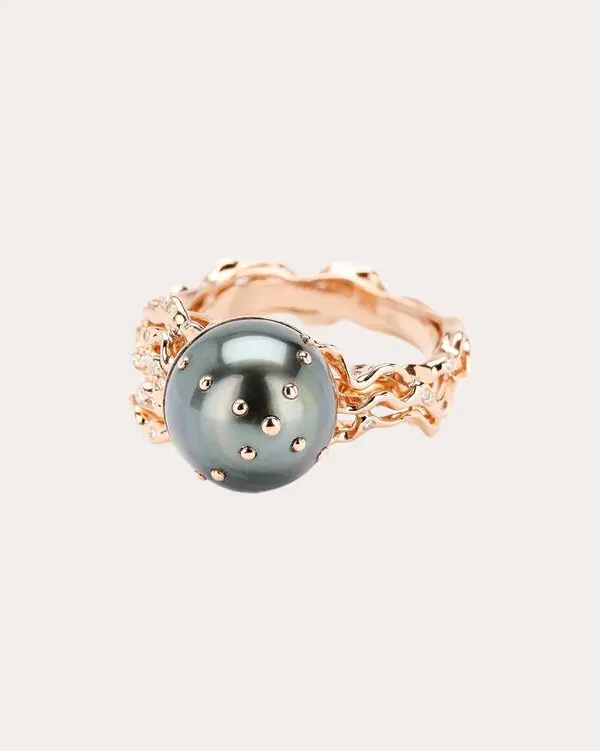 BIBI VAN DER VELDEN Tahitian Pearl & Diamond Jellyfish Ring In 18k Rose