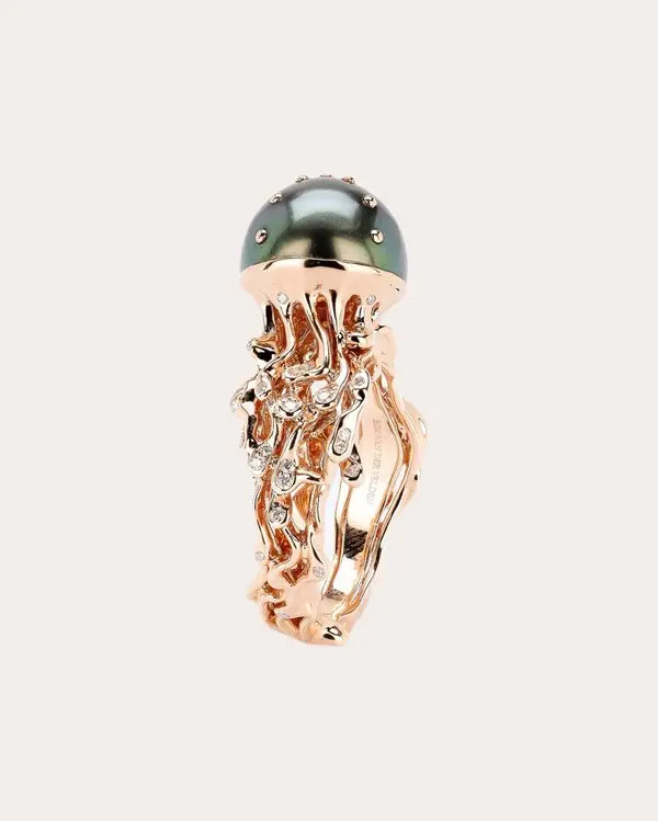 BIBI VAN DER VELDEN Tahitian Pearl & Diamond Jellyfish Ring In 18k Rose