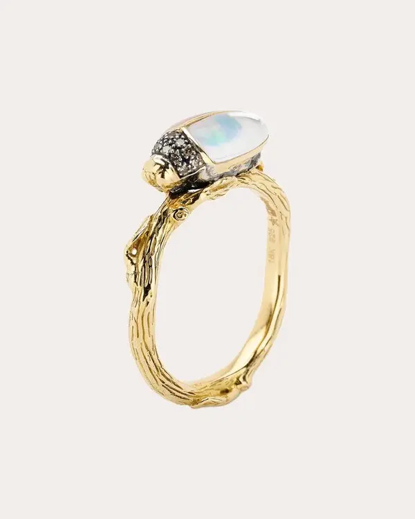 BIBI VAN DER VELDEN Scarab Ring With Opal And Brown Diamonds - Gold
