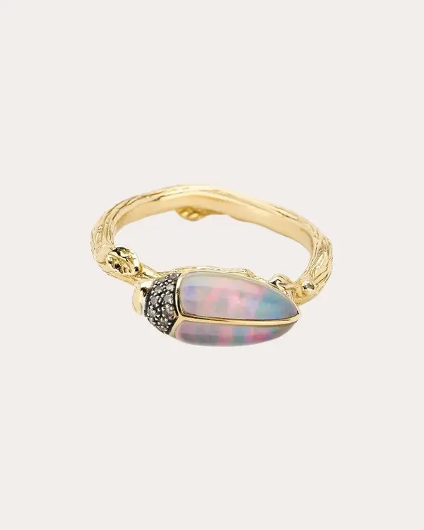 BIBI VAN DER VELDEN Scarab Ring With Opal And Brown Diamonds