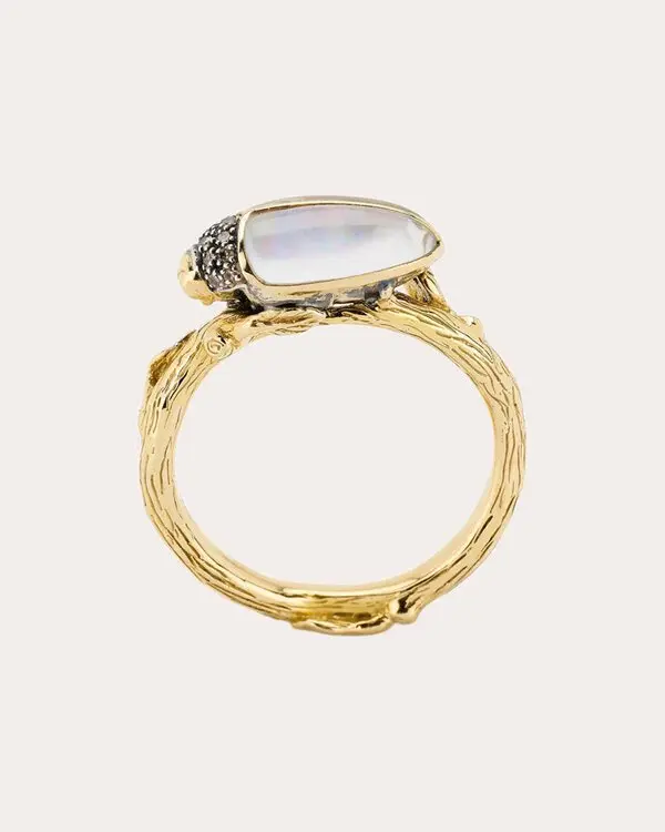BIBI VAN DER VELDEN Scarab Ring With Opal And Brown Diamonds