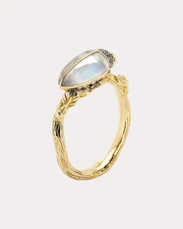 BIBI VAN DER VELDEN Scarab Ring With Opal And Brown Diamonds
