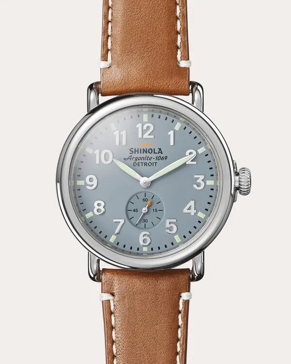 Shinola Runwell 41mm Sub-second Leather-strap Watch - Gray/blue