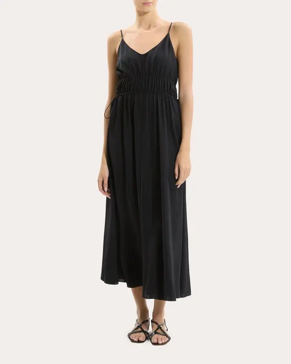 Theory Washed Twill Gathered Midi Dress - Black