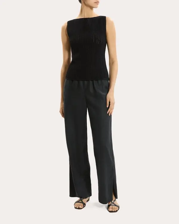Theory Textured Knit Boatneck Top - Black