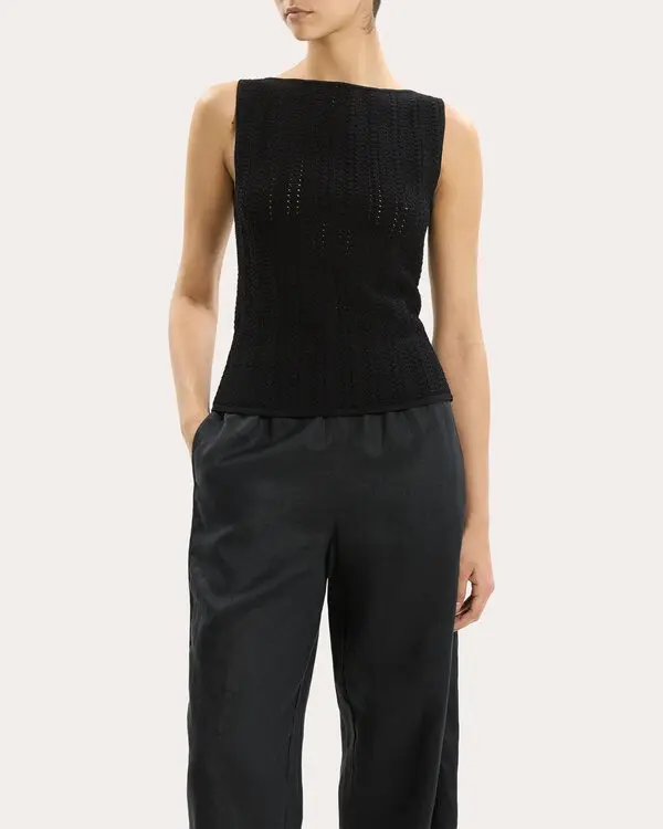 Theory Textured Knit Boatneck Top - Black