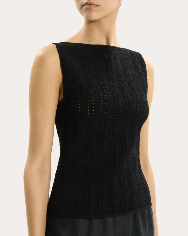 Theory Textured Knit Boatneck Top - Black