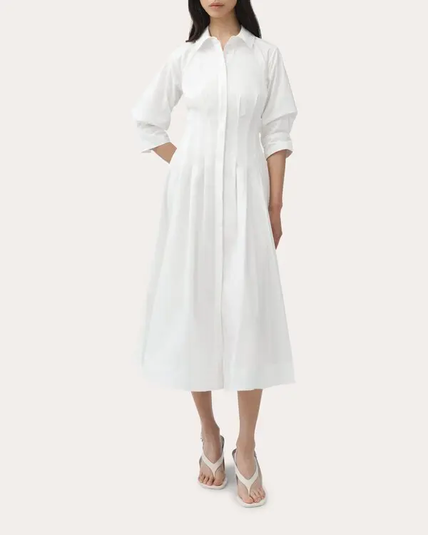 Simkhai Jazz Pleated Poplin Midi Shirt Dress - White