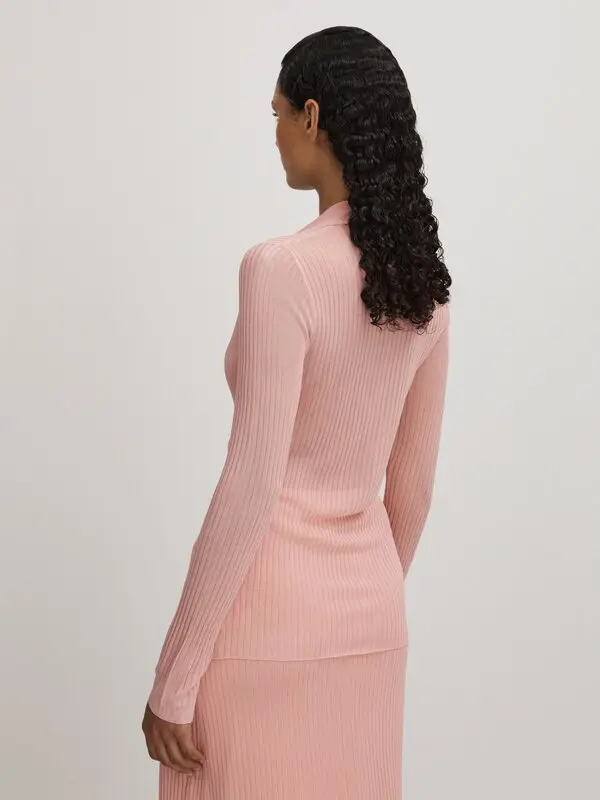Anna Quan Semi-sheer Ribbed Knit Top With Mother Of Pearl Buttons