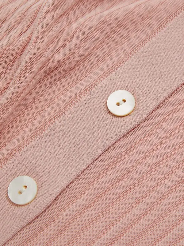 Anna Quan Semi-sheer Ribbed Knit Top With Mother Of Pearl Buttons