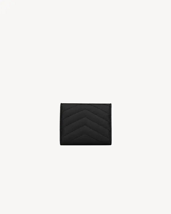 Saint Laurent Cassandre Matelassé Multi-folded Wallet In Grain De Poudre Leather - Black